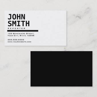 Simple Black & White Reporter Business Card | Zazzle