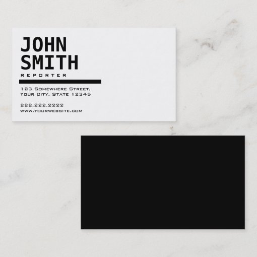 Simple Black & White Reporter Business Card | Zazzle