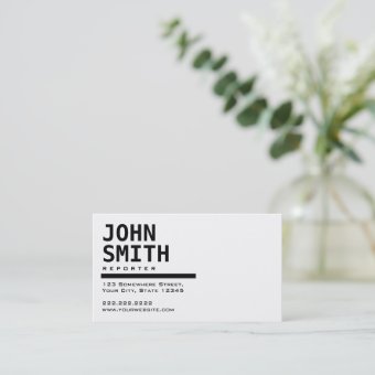 Simple Black & White Reporter Business Card | Zazzle