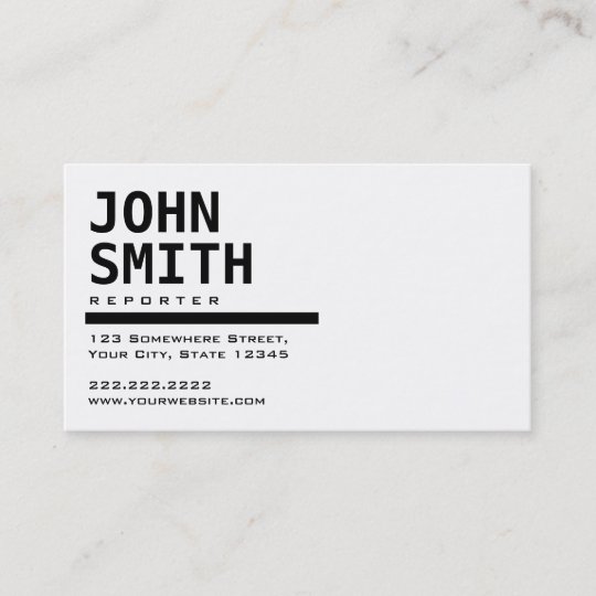 Simple Black & White Reporter Business Card | Zazzle.com