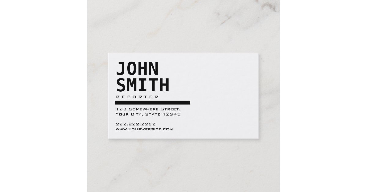 Simple Black & White Reporter Business Card | Zazzle