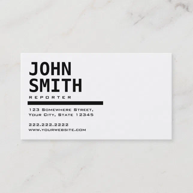 Simple Black & White Reporter Business Card | Zazzle