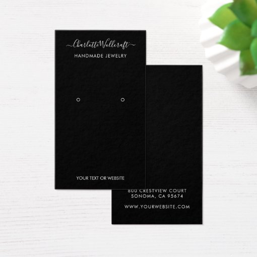 Simple Black White Script Earring Display Card | Zazzle