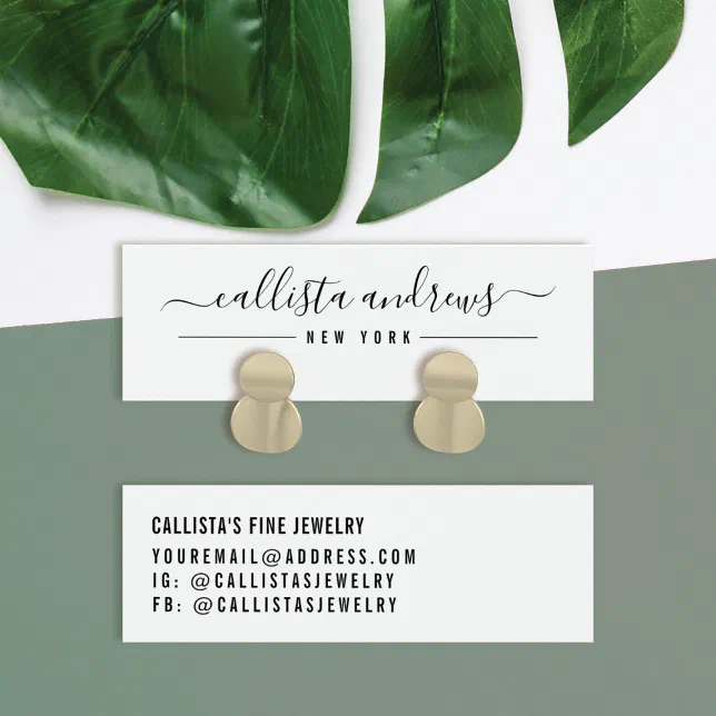 Simple Black White Script Earring Display Card | Zazzle