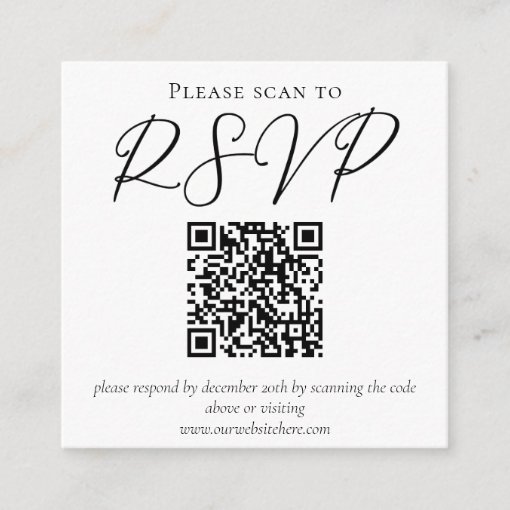 Simple Black White Script Formal Wedding Scan RSVP Enclosure Card | Zazzle