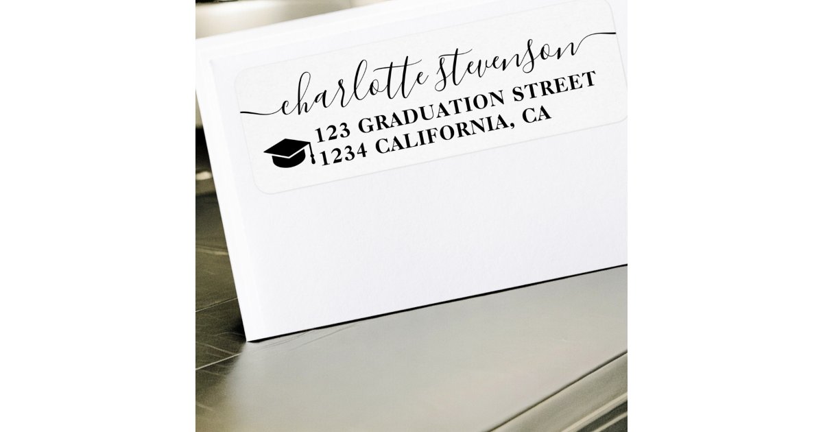Simple Black white script mailing graduation Label | Zazzle