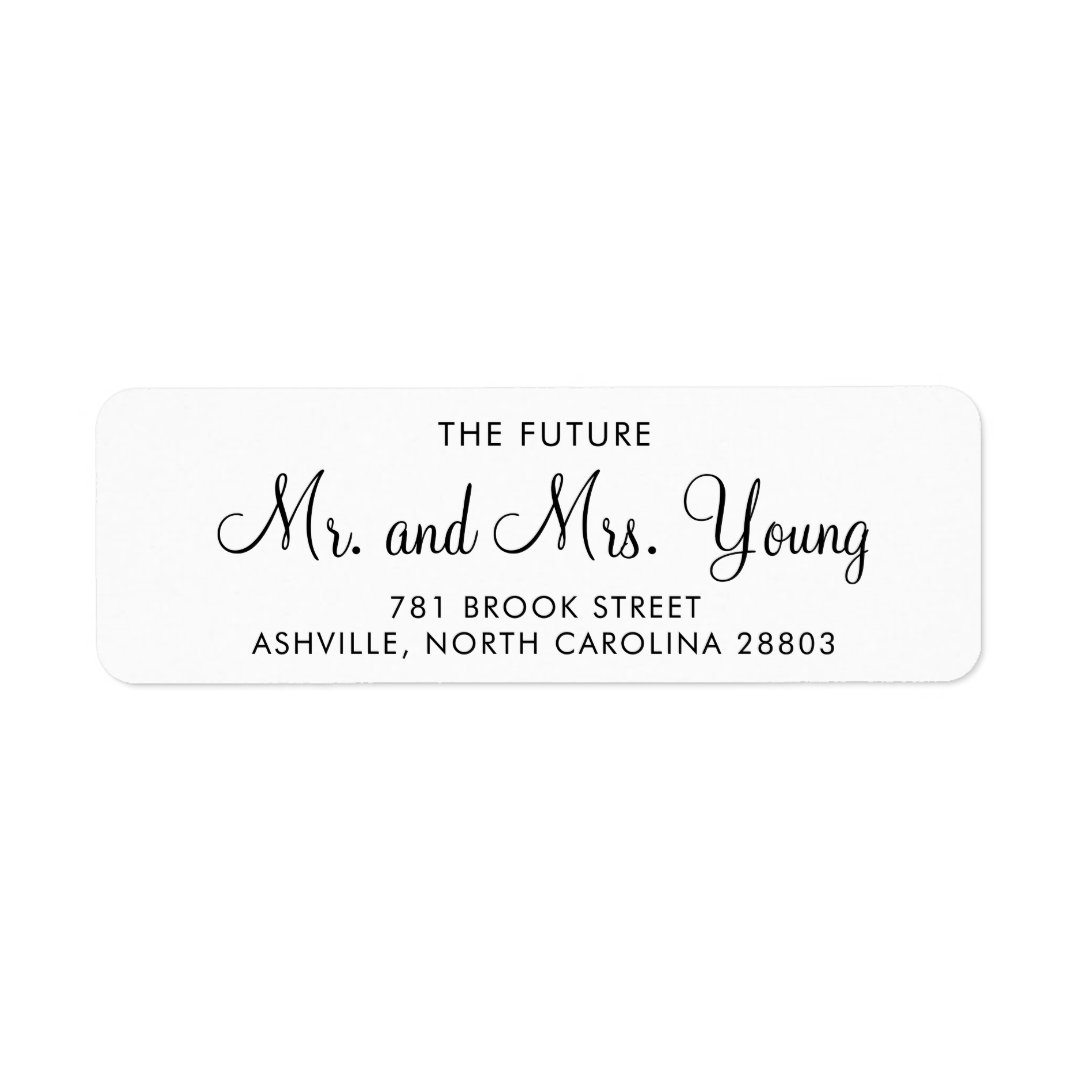 Simple Black White Script Wedding Return Address Label | Zazzle