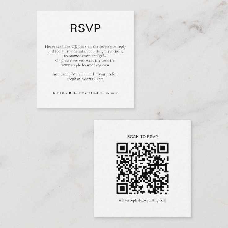 Simple Black White Text QR Code RSVP Enclosure Card | Zazzle
