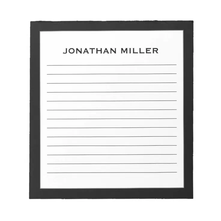 Simple Black White Typographic Name Lined Notepad | Zazzle