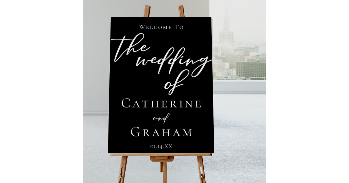 Simple Black White Typography Chic Wedding Welcome Foam Board | Zazzle