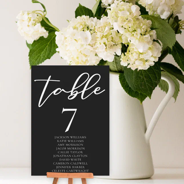 Simple Black White Typography Table Seating Chart | Zazzle