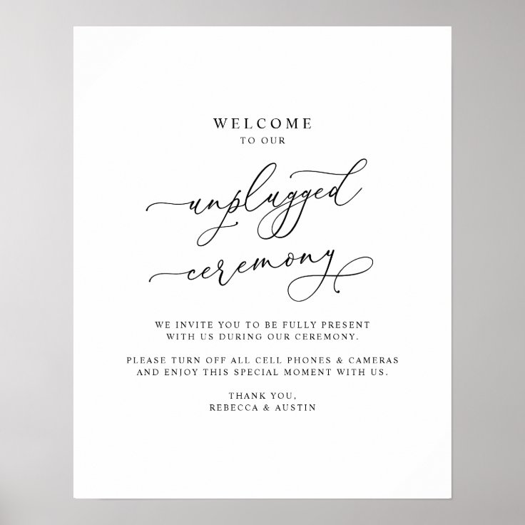 Simple Black & White Unplugged Ceremony Wedding Poster | Zazzle