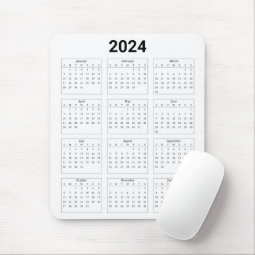 Simple Black & White US 2024 Yearly Calendar Mouse Pad | Zazzle
