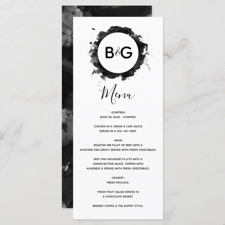 Simple Black White Wedding Menu | Zazzle