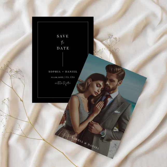 Simple Black & White Wedding Photo Overlay Save The Date | Zazzle