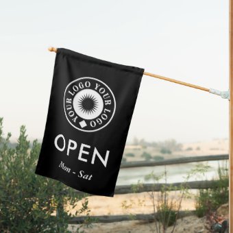 Simple Black White Your Logo Open Business House Flag | Zazzle
