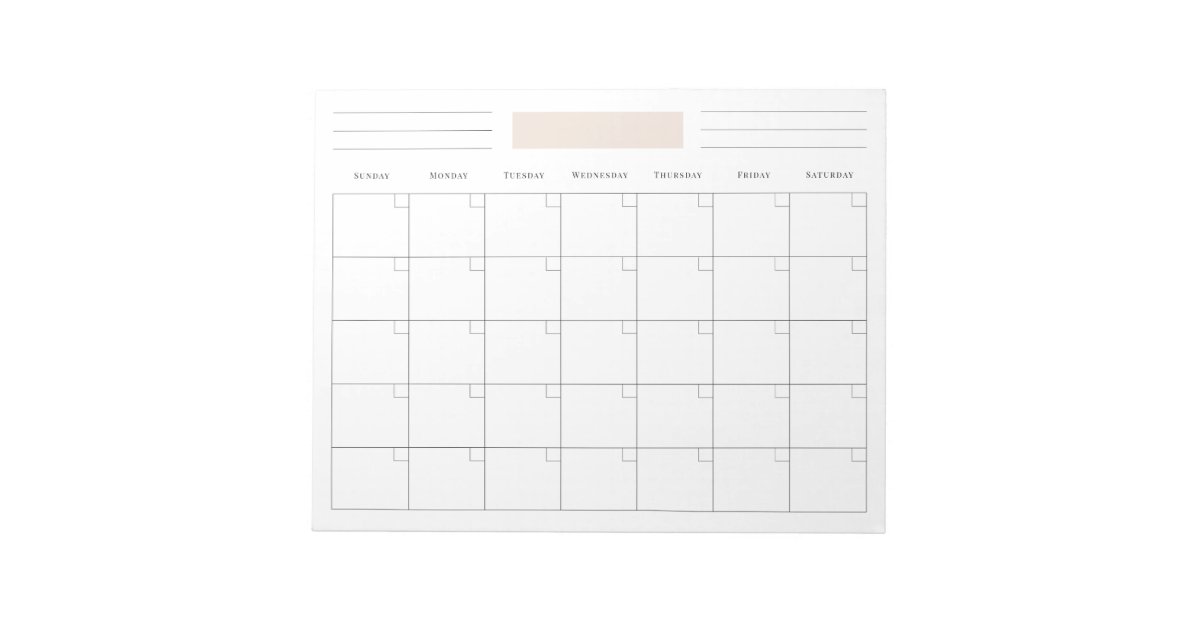 Simple Blank Monthly Calendar Planner Notepad | Zazzle