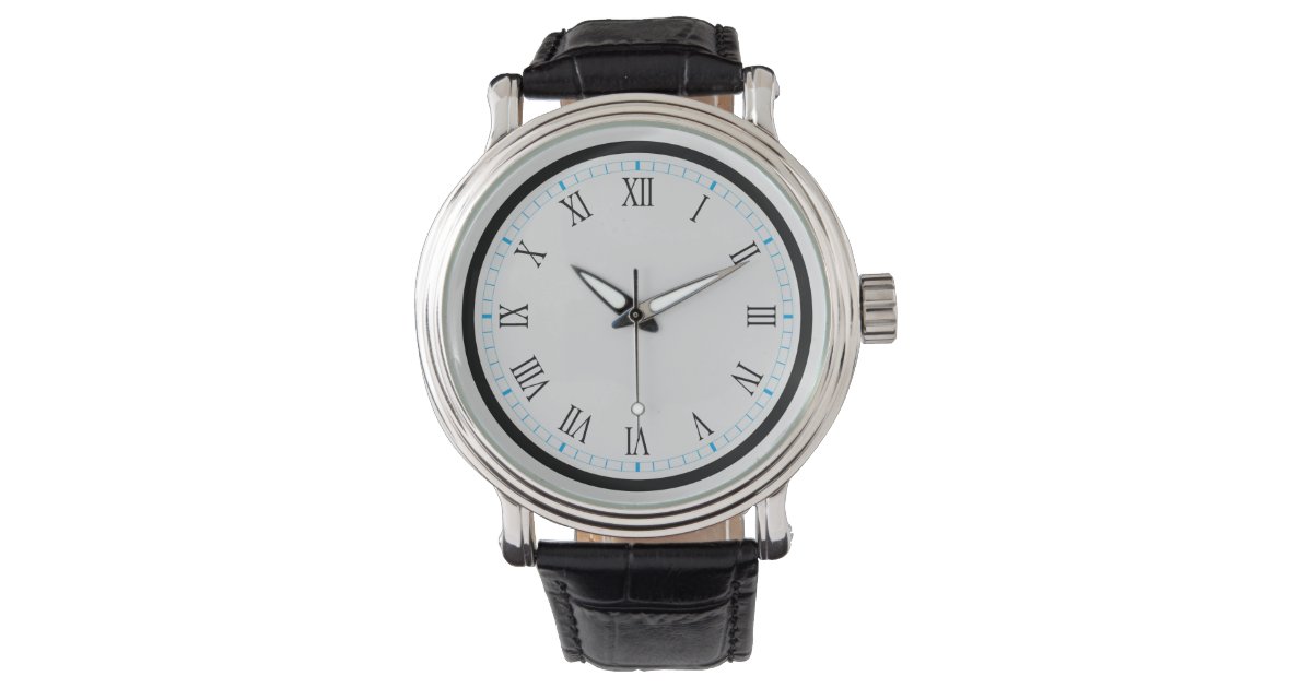 Simple Blue and Black Roman Numeral Watch | Zazzle