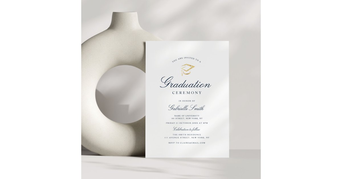 simple blue and white graduation ceremony invitation | Zazzle