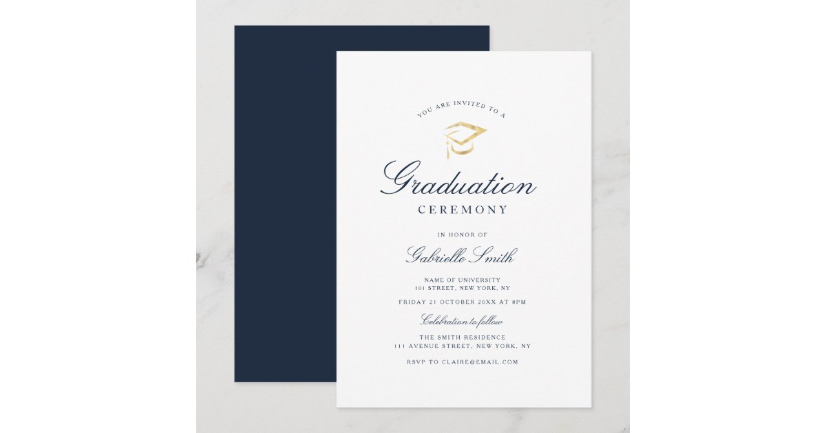 simple blue and white graduation ceremony invitation | Zazzle