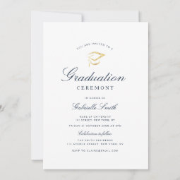 simple blue and white graduation ceremony invitation | Zazzle