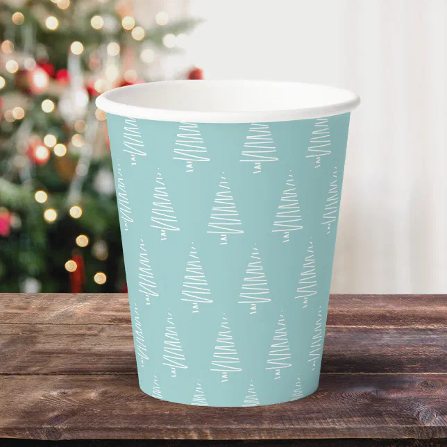 Simple Blue And White Pine Tree Pattern Paper Cups | Zazzle