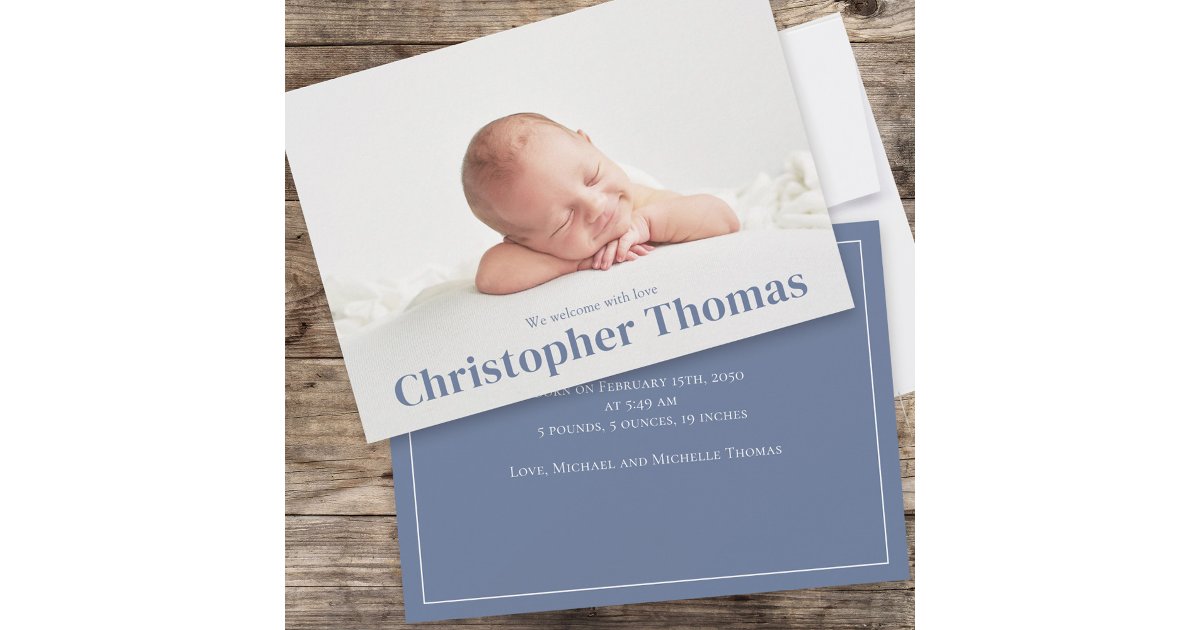 Simple Blue Baby Minimalist Minimal Classic Cute Announcement | Zazzle