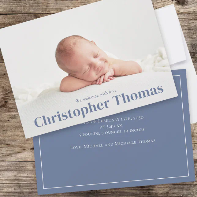 Simple Blue Baby Minimalist Minimal Classic Cute Announcement | Zazzle