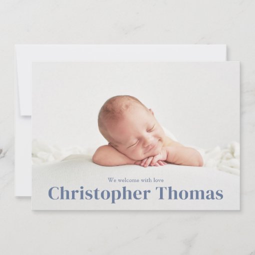 Simple Blue Baby Minimalist Minimal Classic Cute Announcement | Zazzle