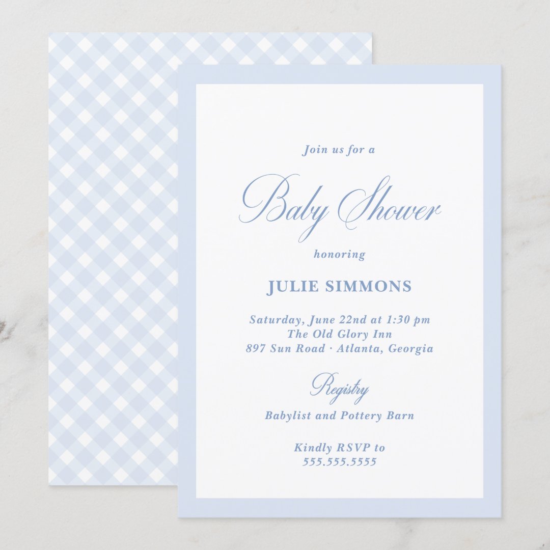 Simple Blue Baby Shower Classic Invitation | Zazzle