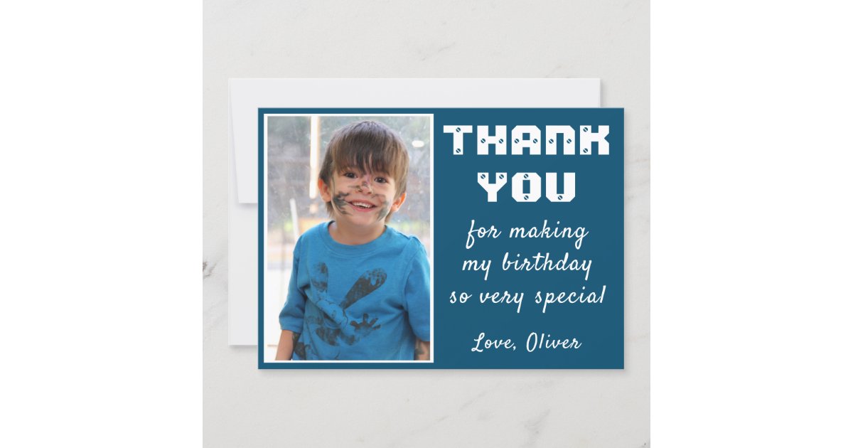 Simple Blue Birthday Thank you Photo Card | Zazzle
