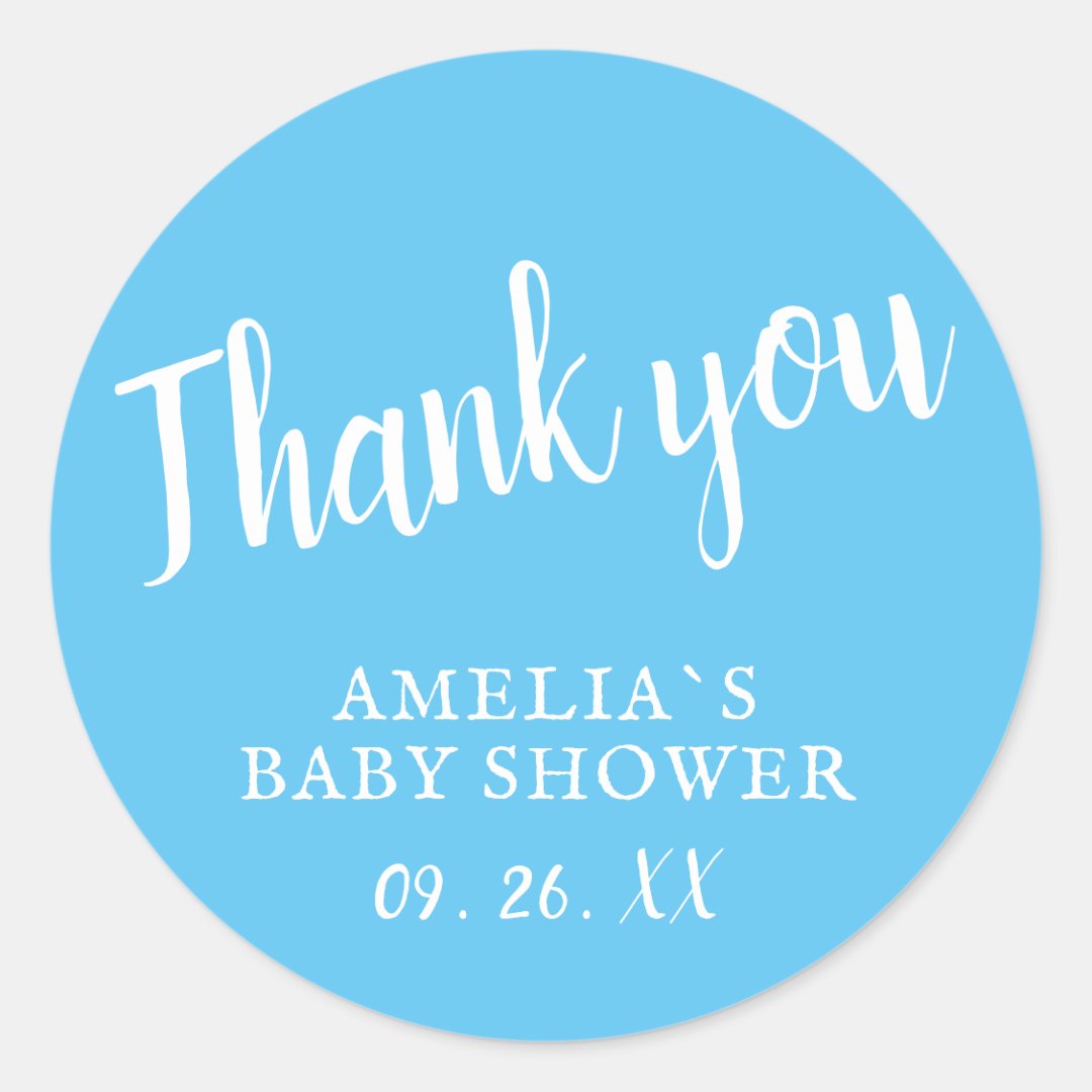 Simple Blue Boy Baby Shower Thank you Sticker | Zazzle