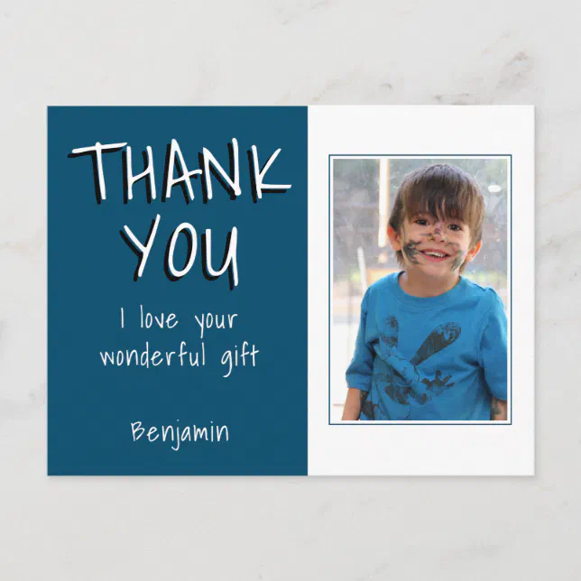 Simple Blue Boy Photo Thank you Birthday Postcard | Zazzle