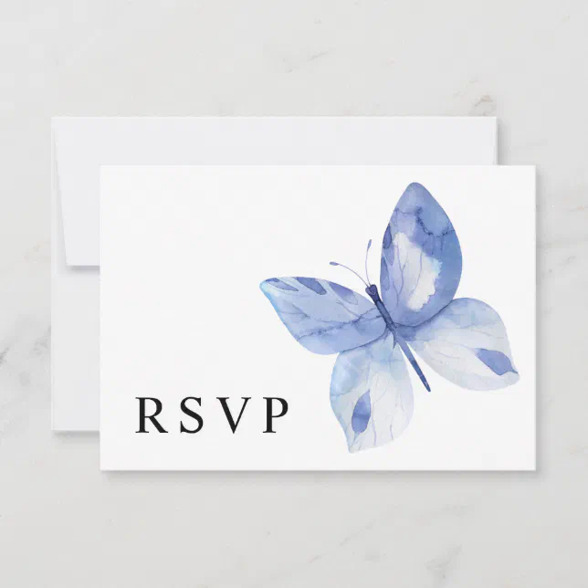 Simple Blue Butterfly Watercolor RSVP Card | Zazzle