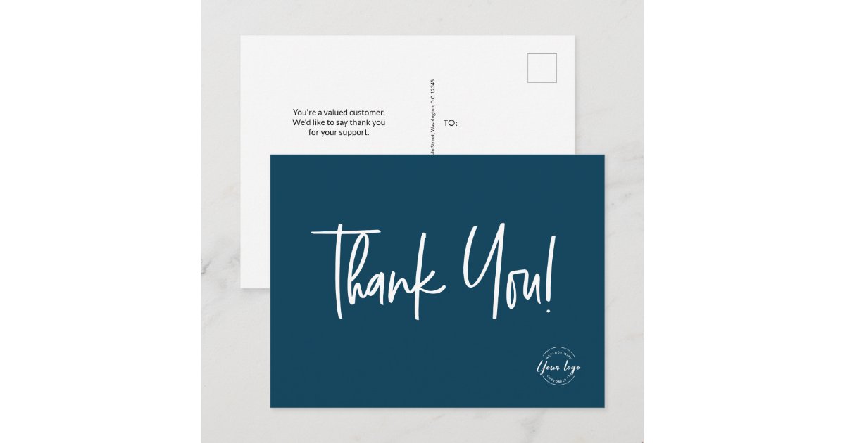 Simple Blue Customer appreciation logo editable Postcard | Zazzle