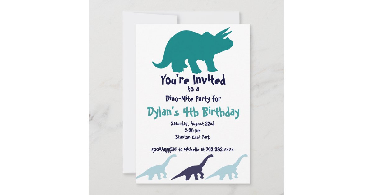 Simple Blue Dinosaur Birthday Party Invitations | Zazzle