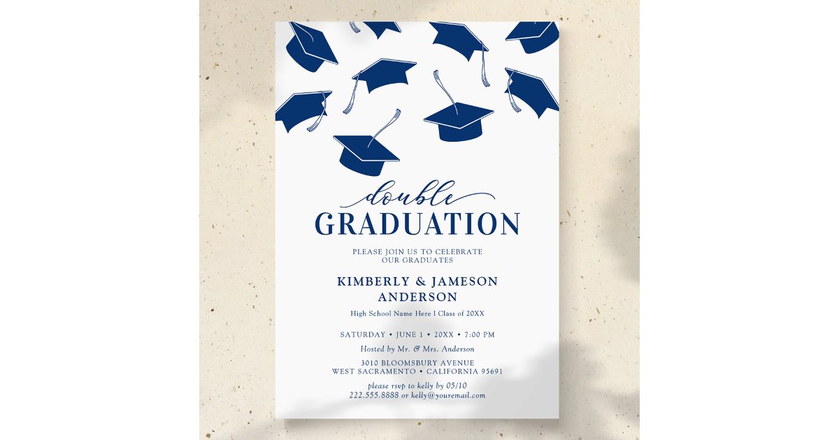 Simple Blue Double Graduation Party Invitations | Zazzle
