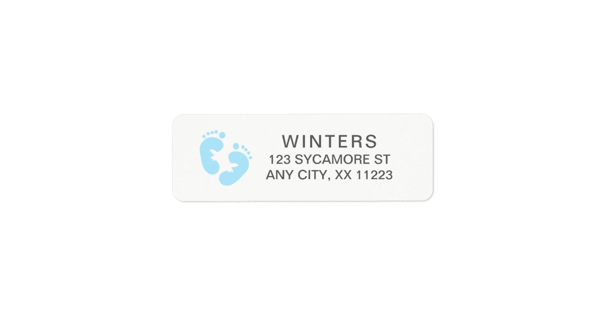 Simple blue feet baby shower return address label | Zazzle