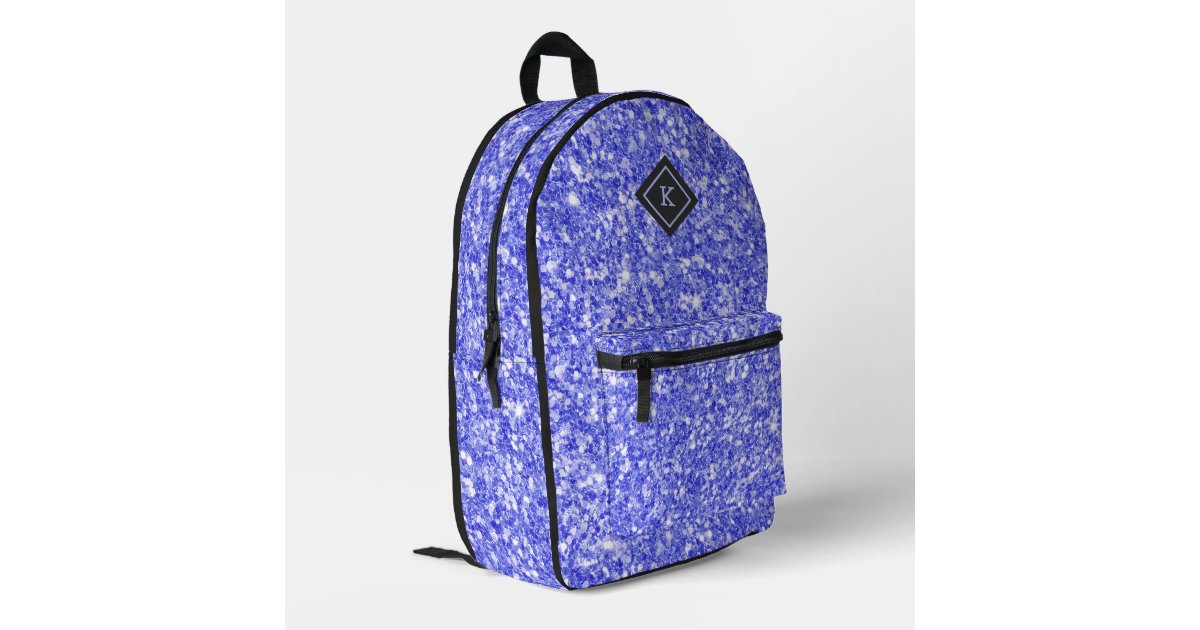 Simple blue glitter texture print | monogram printed backpack | Zazzle