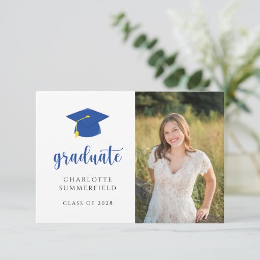Simple Blue Gold Graduation Cap Tassel Invitation | Zazzle