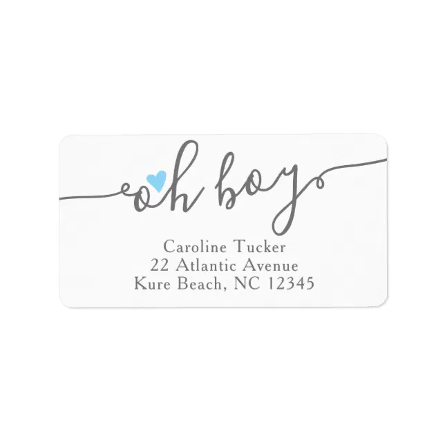 Simple Blue Heart Boy Baby Shower Return Address Label | Zazzle