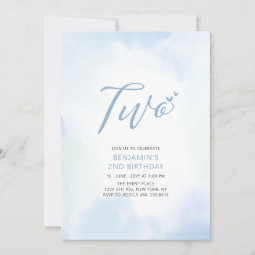 Simple Blue Heart Two 2nd Boy Birthday Party Invitation | Zazzle