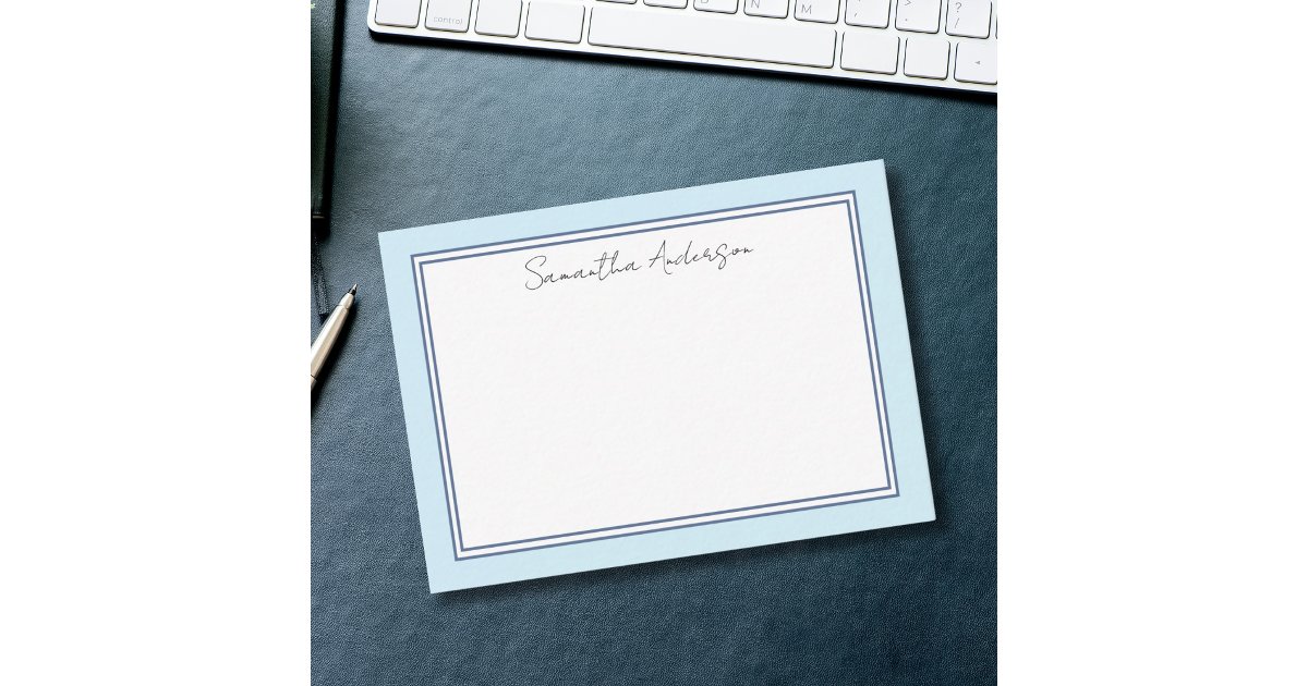Simple Blue Personalized Flat Note Card | Zazzle