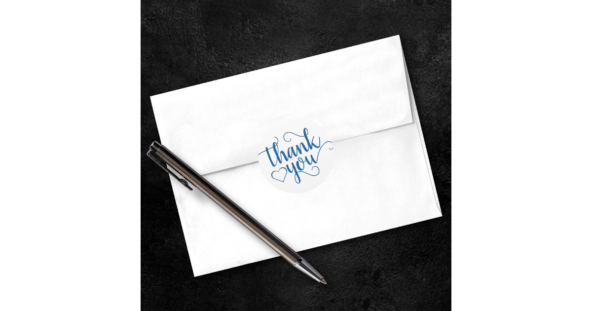 Simple Blue Script | Cerulean Thank You Heart Classic Round Sticker ...