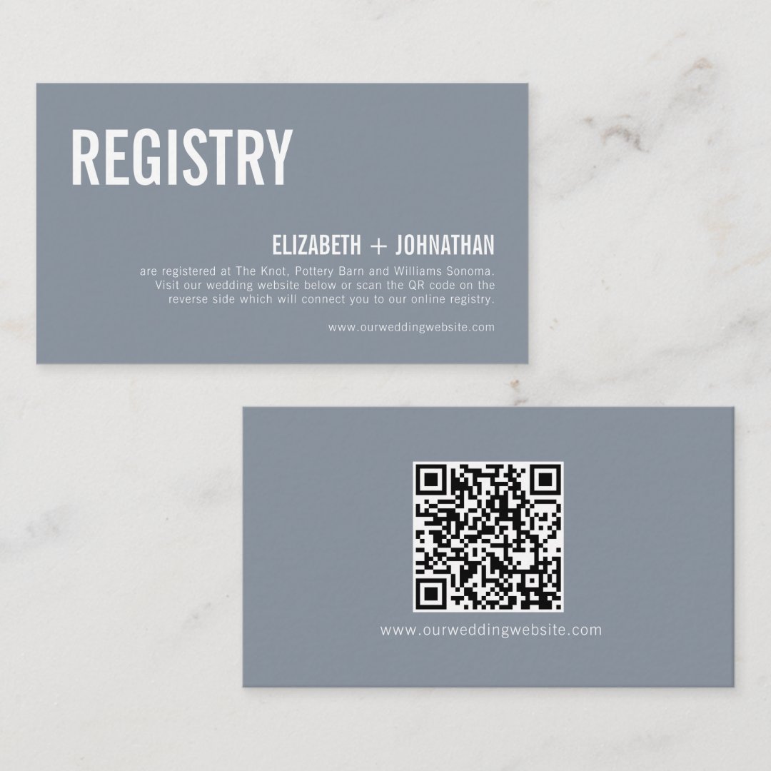 Simple Blue Typography Wedding Registry QR Code Enclosure Card | Zazzle