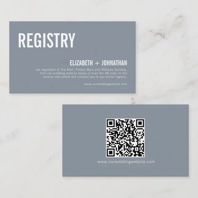 Simple Blue Typography Wedding Registry QR Code Enclosure Card | Zazzle