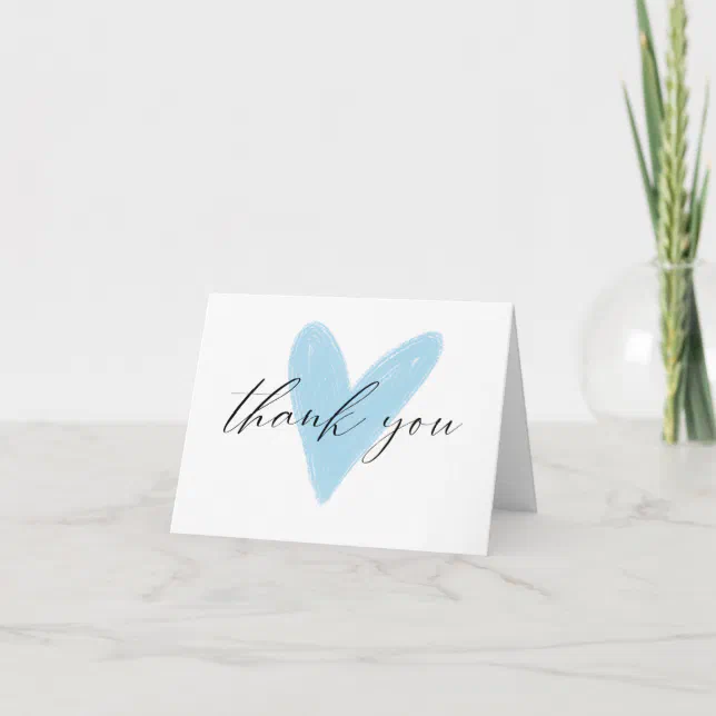 Simple blue watercolor hearts script thank you card | Zazzle
