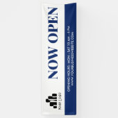 Simple Blue White Your Logo Now Open Banner | Zazzle