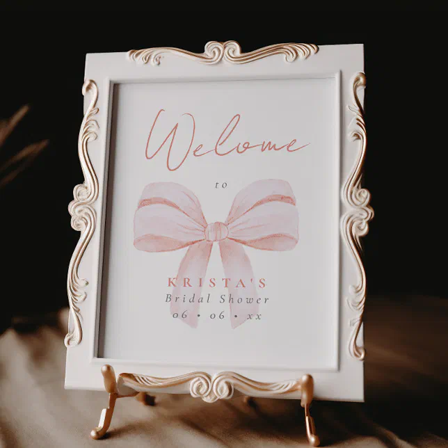 Simple Blush Coquette Bow Bridal Shower Welcome Poster | Zazzle