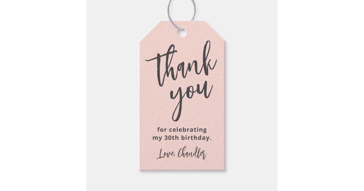 Simple Blush Pink Birthday Thank You Gift Tags | Zazzle